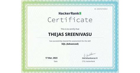 Thejas Sreenivasu On Linkedin Hackerrank Skill Certificate