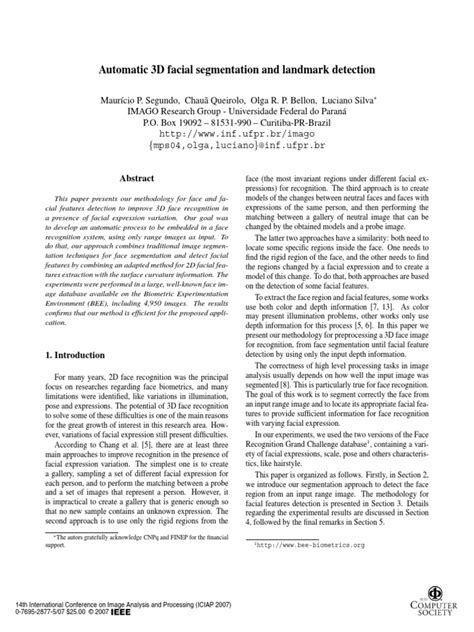 pdf 2007 automatic 3d facial segmentation and landmark detection