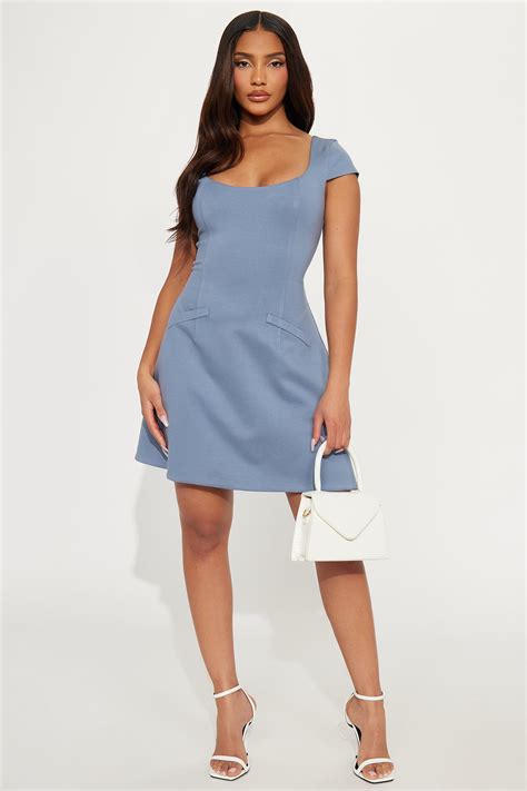The Karlie Ponte Mini Dress Dusty Blue Fashion Nova