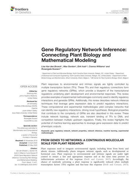 Pdf Gene Regulatory Network Inference Connecting Plant Biology And