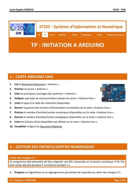 Pdf Tp Initiation Arduino