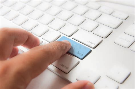 Hand Pushing Blue Open Source Keyboard Button Stock Image Image Of