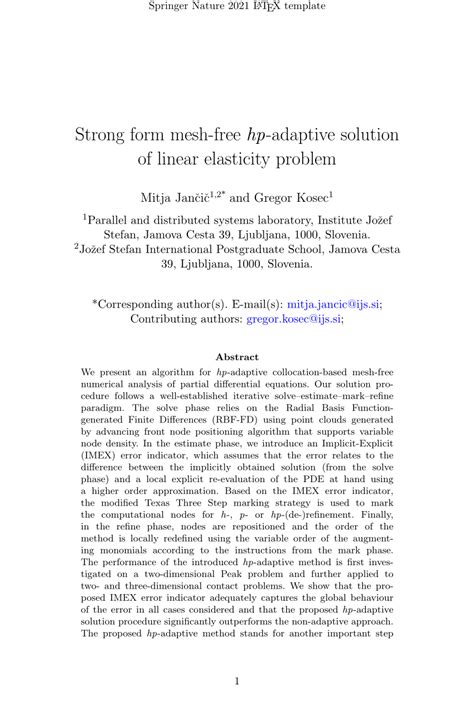 Pdf Strong Form Mesh Free Hp Adaptive Solution Of Linear Elasticity
