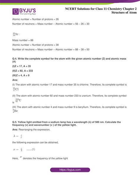 NCERT Solutions For Class Chemistry Chapter Structure Of Atom