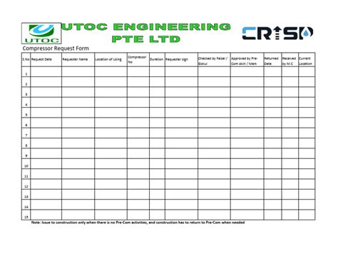 Compressor Request Form Pdf