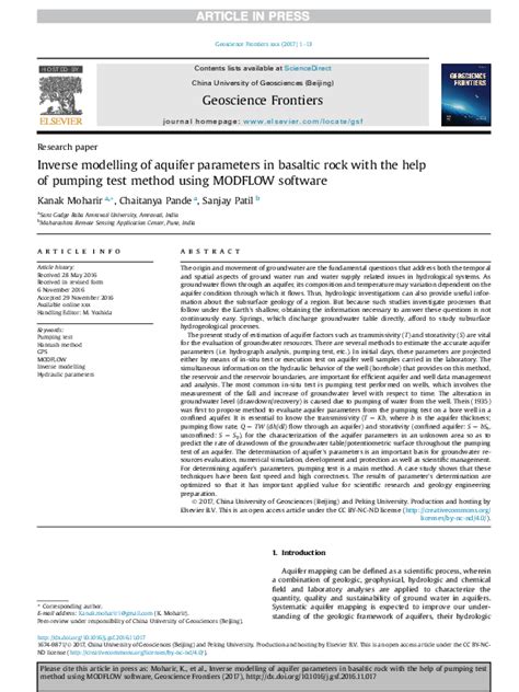 Pdf Inverse Modelling Of Aquifer Parameters In Basaltic Rock With The