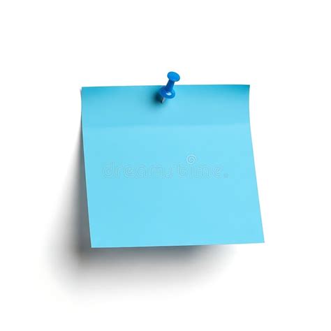 Bright Blue Sticky Note Attached To A Surface With A Blue Pin Stock