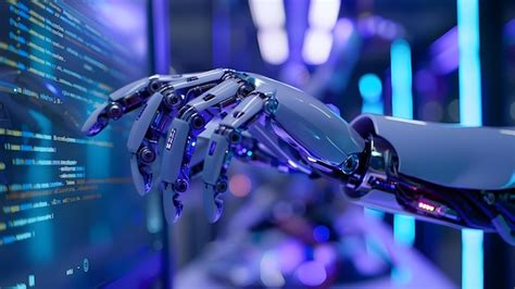 premium photo robotic hands coding on monitor showcase advanced