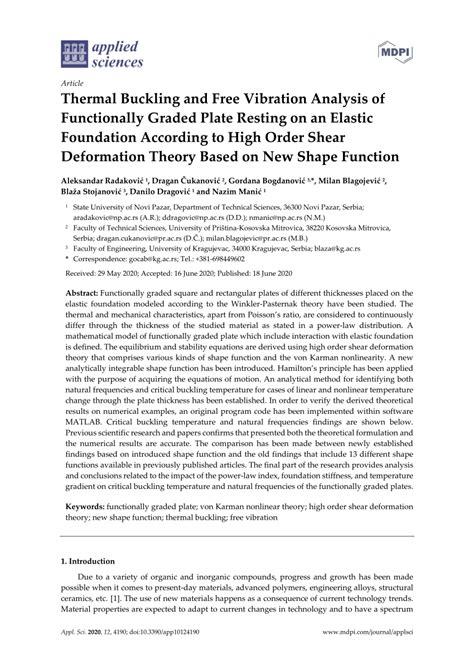 Pdf Thermal Buckling And Free Vibration Analysis Of Functionally