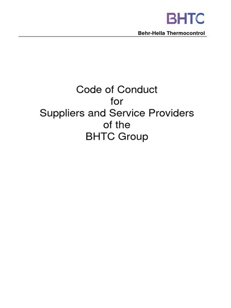 Code Of Conduct For Suppliers And Service Providers Of The Bhtc Group Pdf Employment