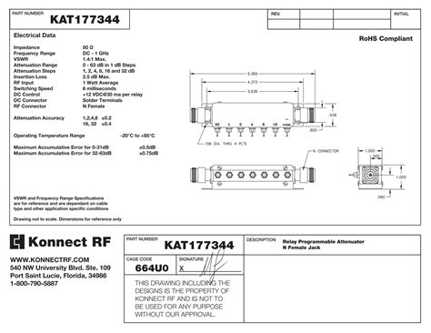 Relay Programmable Attenuator N Female Jack DC 1 GHz 1 Watt 0 63 DB In 1 DB Steps KonnectRF