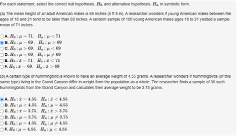 Solved For Each Statement Select The Correct Null Chegg Com