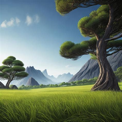 Premium Ai Image Mountain Landscape With Grass