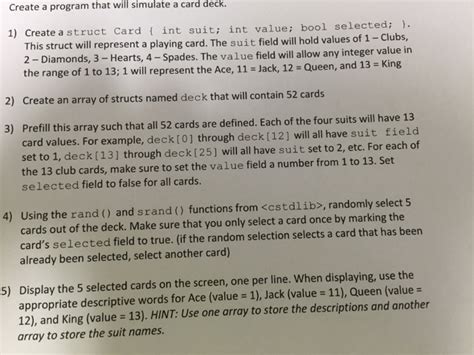 Solved Create A Program That Will Simulate A Card Deck