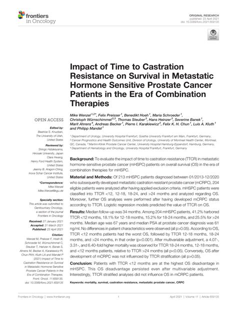 Pdf Impact Of Time To Castration Resistance On Survival In Metastatic