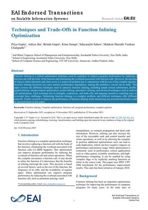 Pdf Techniques And Trade Offs In Function Inlining Optimization