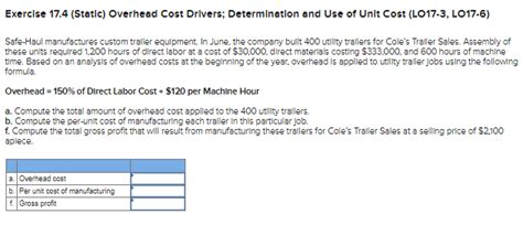 Solved Exerclse Static Overhead Cost Drivers Chegg Com