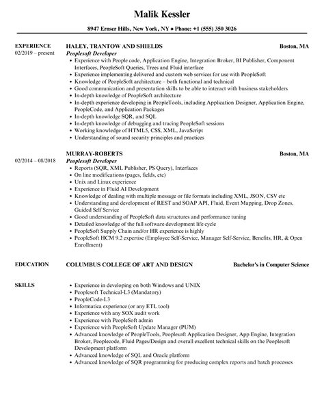 Peoplesoft Developer Resume Samples Velvet Jobs