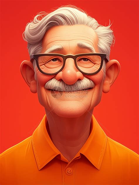 穿橙色衬衫白色头发卡通老爷爷头像插画图片下载 正版图片402664413 摄图网