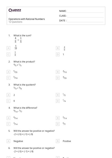 50 Operations With Rational Numbers Worksheets On Quizizz Free