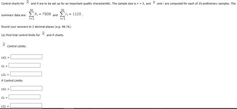 Solved Control Charts For X And R Are To Be Set Up For An Chegg Com
