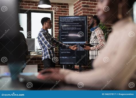 african american software developers pointing out cloud database