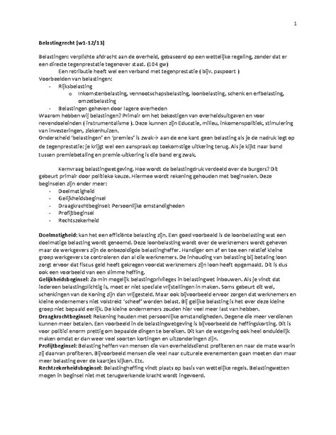 Belastingrecht College Aantekeningen Les 1 5 Samenvatting