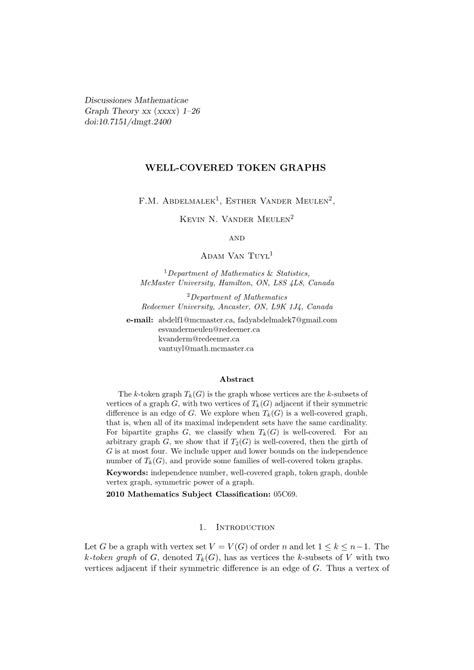 PDF Well Covered Token Graphs