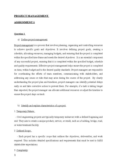 Project Management Assignment 1 Project Management Assignment 1
