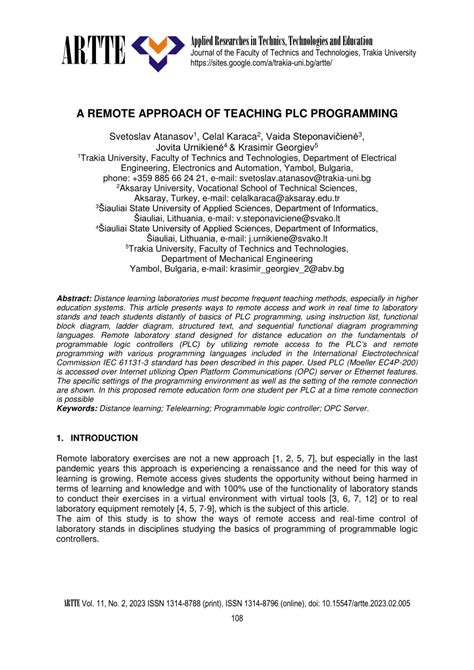PDF A Remote Approach Of Teaching PLC Programming