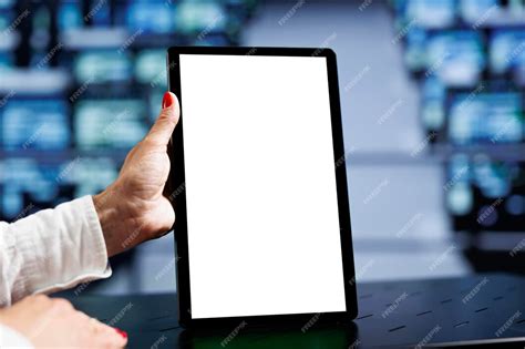 Premium Photo Close Up Shot Of Mock Up Tablet Used By Qualified It Programmer In Data Center