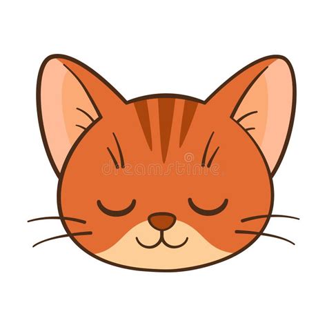 Calm Orange Tabby Cat Face Hand Drawn Flat Style Chibi Cat Stock
