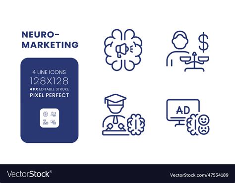 Neuromarketing Linear Desktop Icons Set Royalty Free Vector