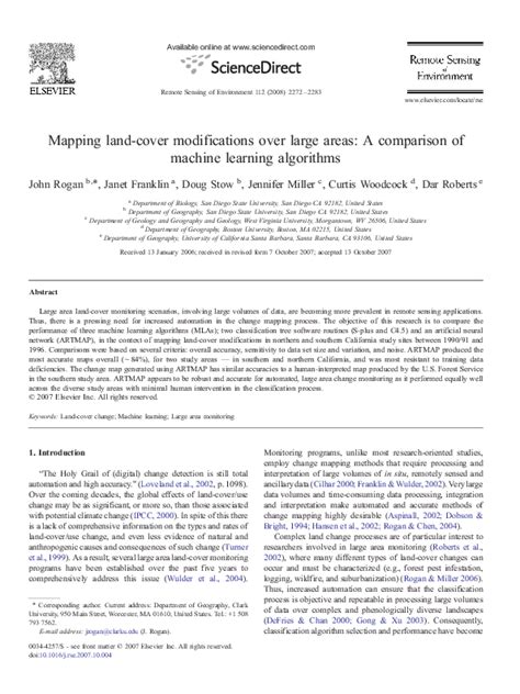 Pdf Mapping Land Cover Modifications Over Large Areas A Comparison Of Machine Learning Algorithms