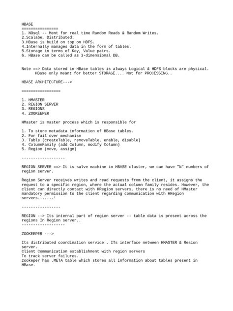 Hbase Architecture Notes Pdf
