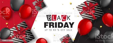 검은 금요일 판매 배너 레이아웃 디자인 서식 파일 선물 상자와 풍선 벡터 일러스트 레이 션 11월에 대한 스톡 벡터 아트 및 기타 이미지 Istock