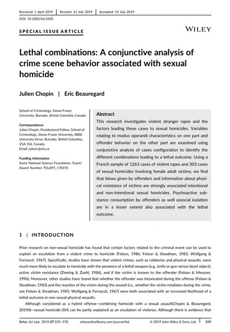 Lethal Combinations A Conjunctive Analysis Of Crime Scene Behavior