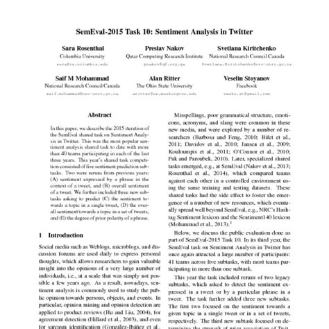 Semeval 2015 Task 10 Sentiment Analysis In Twitter Acl Anthology