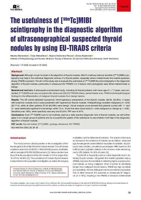 Pdf The Usefulness Of 99mtc Mibi Scintigraphy In The Diagnostic