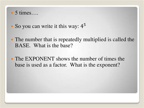 Ppt How Can You Use Exponents To Represent Repeated Multiplication Of
