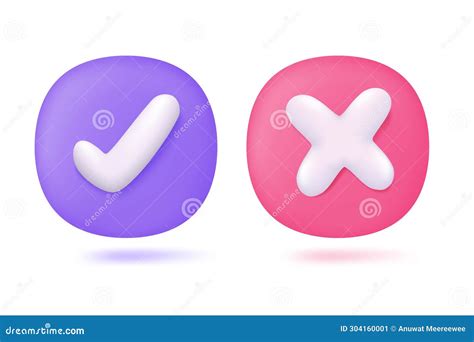 Wrong Check Mark Choosing To Decide On Something Accept And Reject Buttons 3d Vector