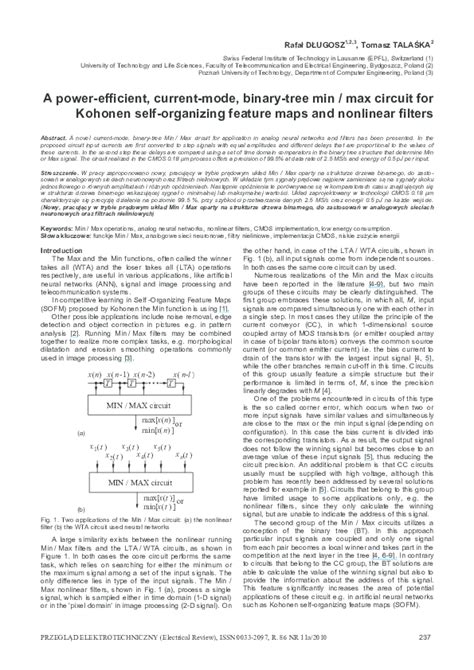 Pdf A Power Efficient Current Mode Binary Tree Minmax Circuit For Kohonen Self Organizing