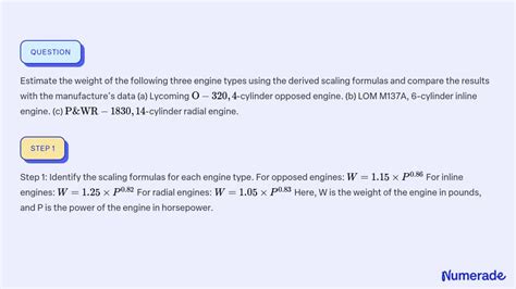 Solvedestimate The Weight Of The Following Three Engine Types Using
