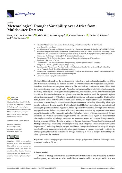 Pdf Meteorological Drought Variability Over Africa From Multisource