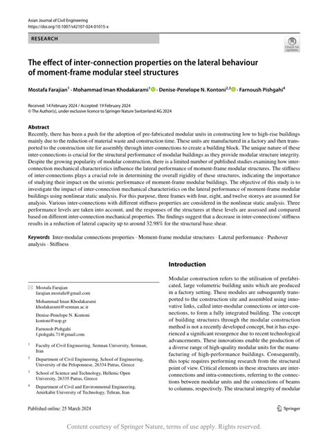 The Effect Of Inter Connection Properties On The Lateral Behaviour Of Moment Frame Modular Steel
