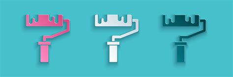 파란색 배경에 격리 된 페인트 롤러 브러시 아이콘을 자른 용지 종이 아트 스타일 벡터 가사 집안일에 대한 스톡 벡터 아트 및 기타 이미지 가사 집안일 개념 개선