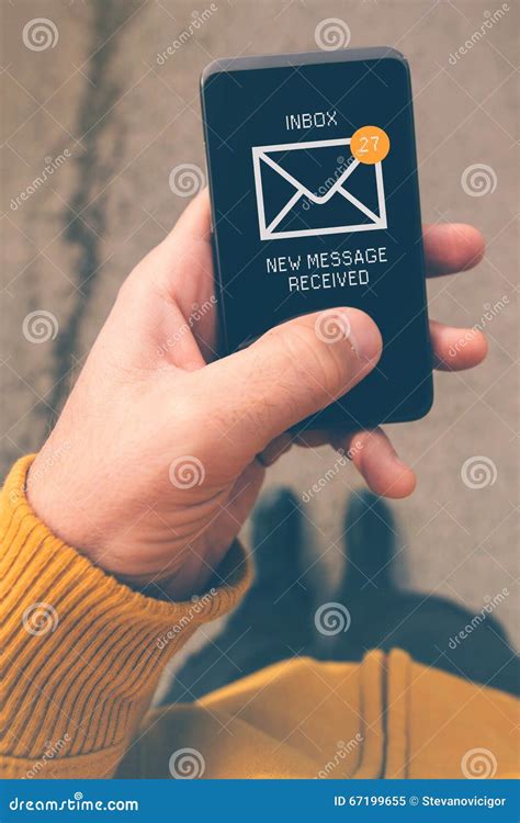 Using Mobile Smartphone To Access E Mail Inbox Stock Image Image Of