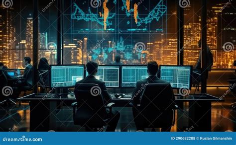 Team Of Professional Computer Data Science Engineers Work On Desktops With Screens Showing