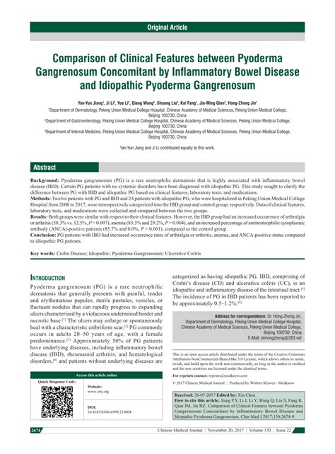Pdf Comparison Of Clinical Features Between Pyoderma Gangrenosum Concomitant By Inflammatory