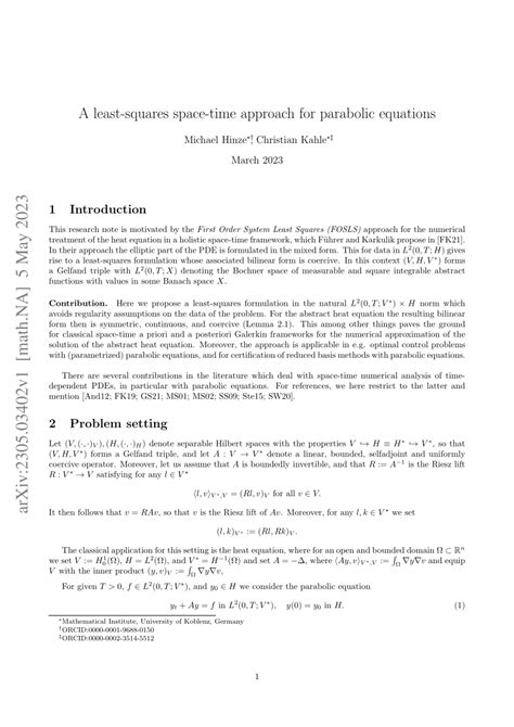 Pdf A Least Squares Space Time Approach For Parabolic Equations